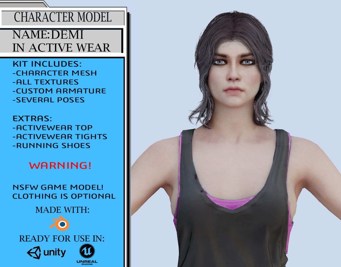 3D Model VR PBR FEMALE AVATAR CHARACTER DEMI 3D MODEL CHEAP PRICE ...