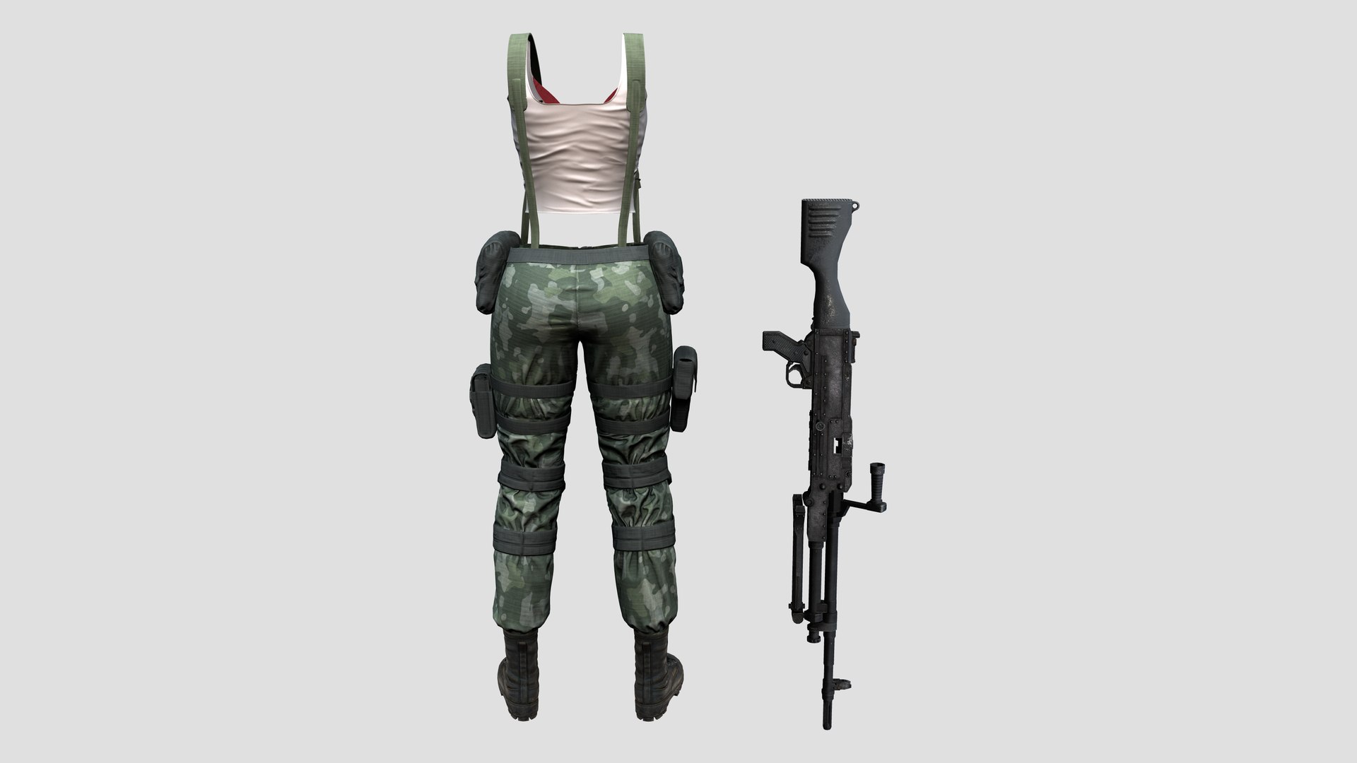 Female Casual Military Combat Outfit Top Pants Boots Gun 3D Model ...