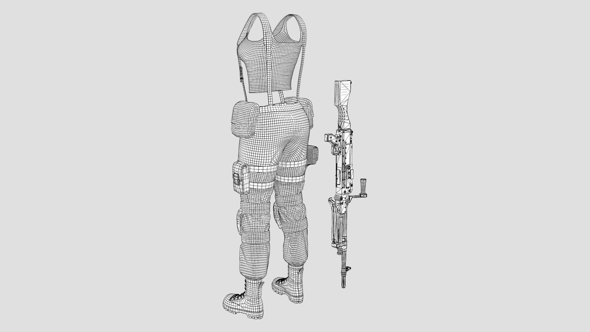 Female Casual Military Combat Outfit Top Pants Boots Gun 3D Model ...