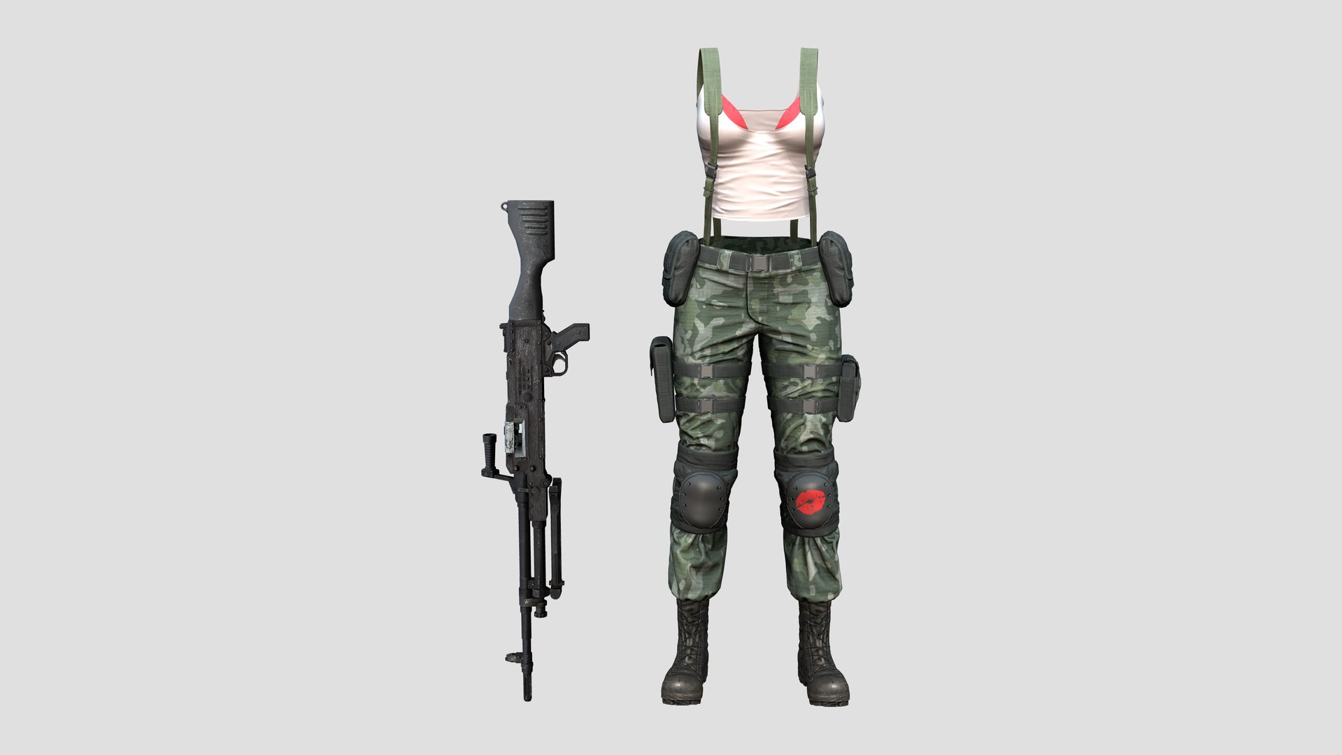 Female Casual Military Combat Outfit Top Pants Boots Gun 3D Model ...