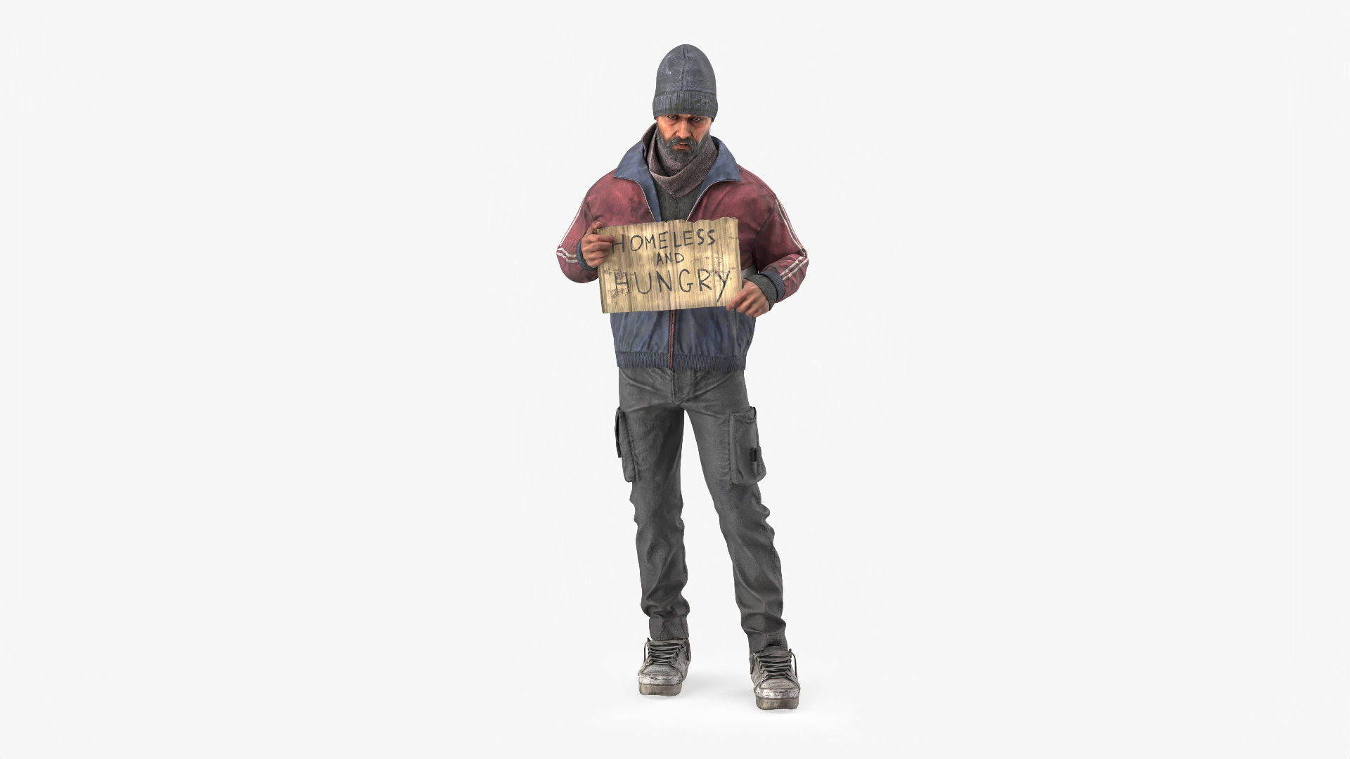 3D Standing Homeless Man With Placard Model - TurboSquid 2308482