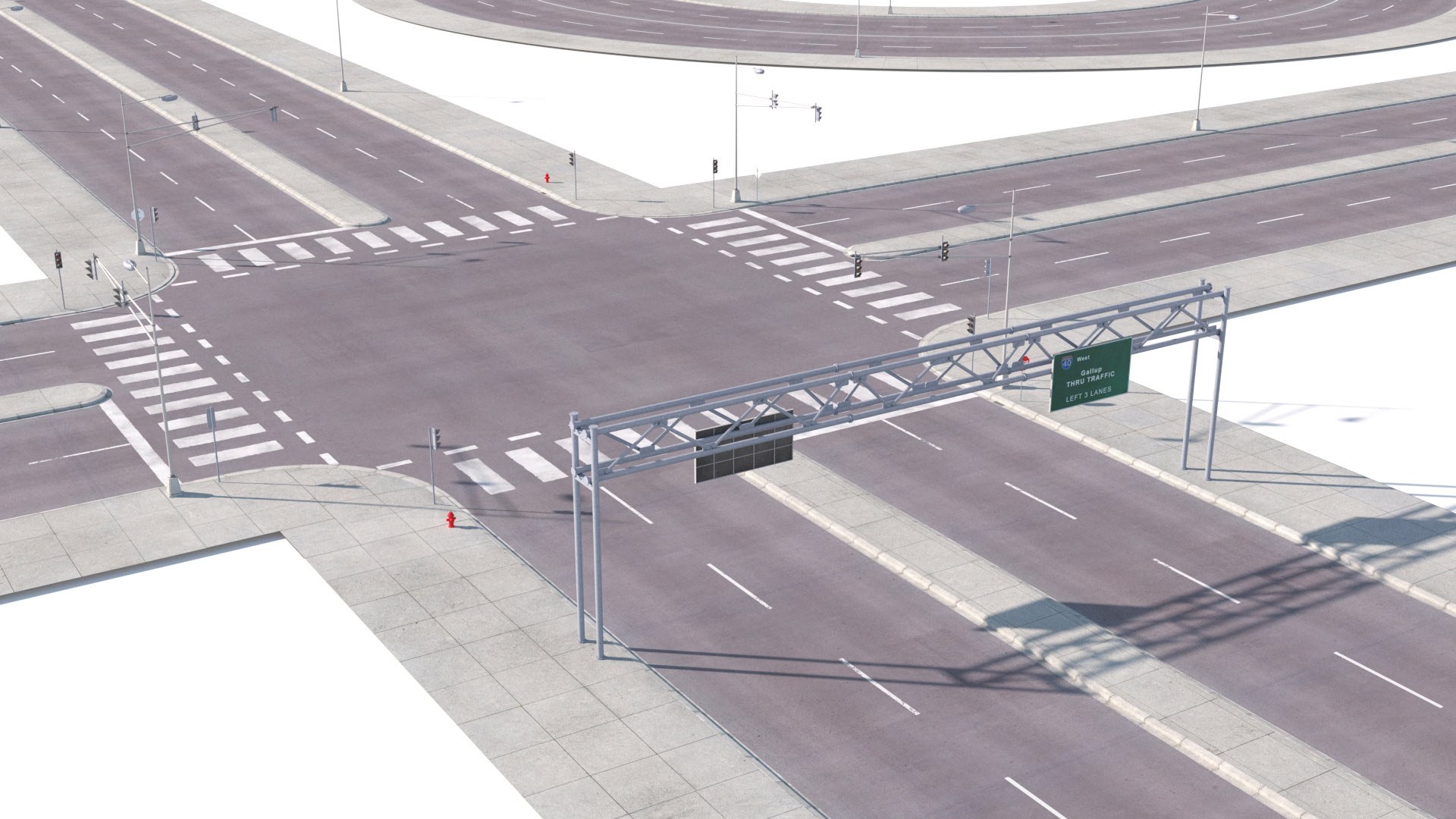 3D Streets Kit PBR - Game Ready Intersection Two Lines Model ...