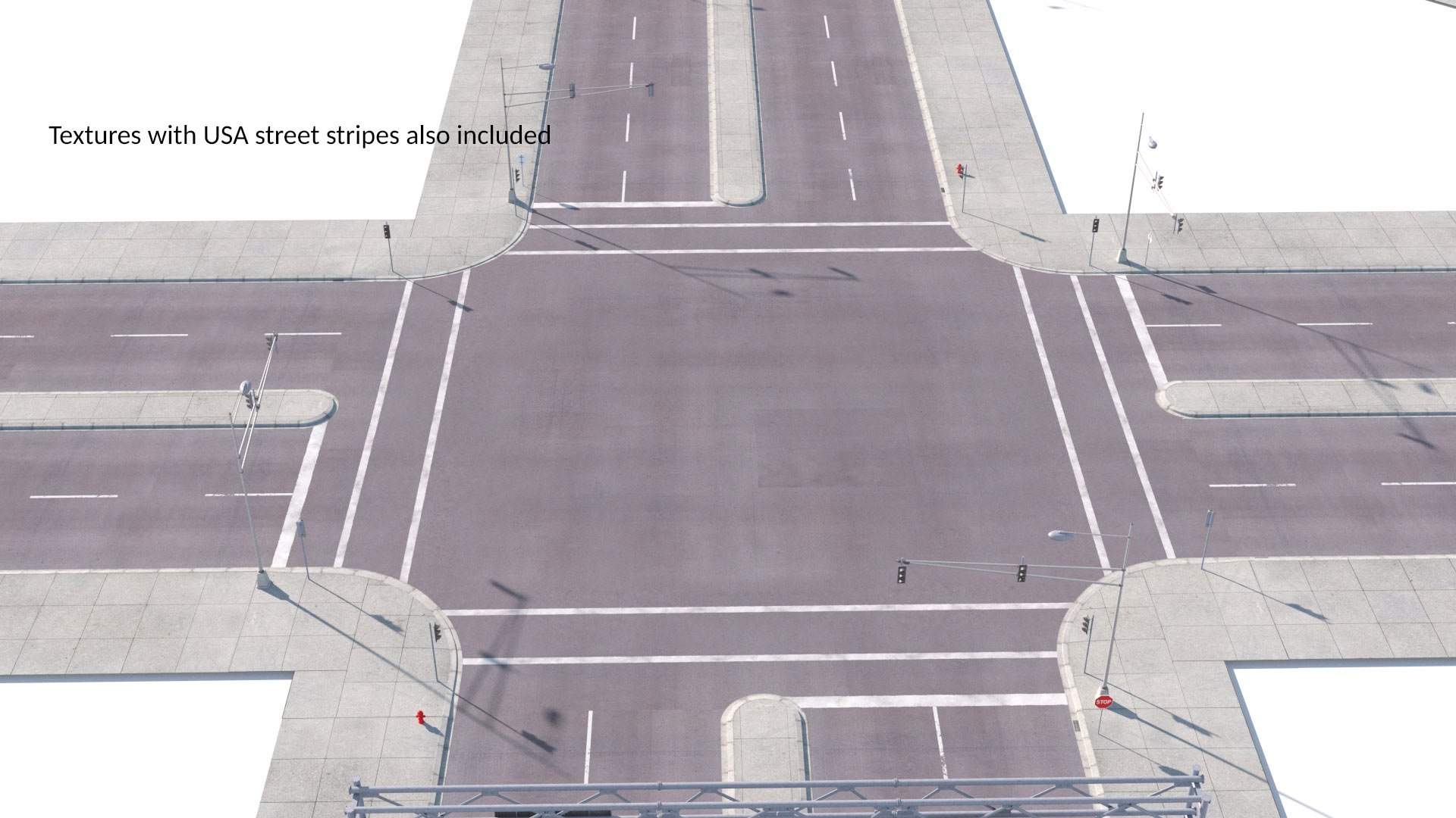 3D Streets Kit PBR - Game Ready Intersection Two Lines Model ...