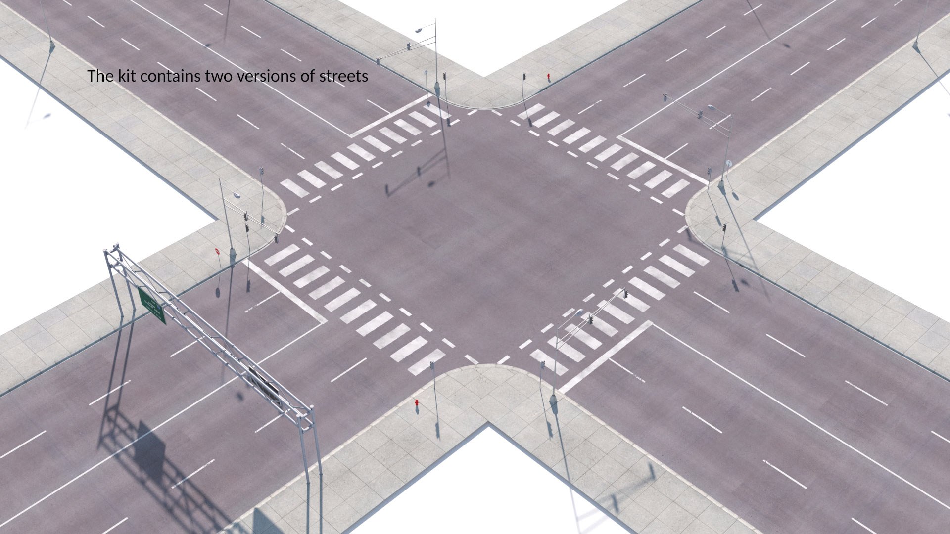 3D Streets Kit PBR - Game Ready Intersection Two Lines Model ...