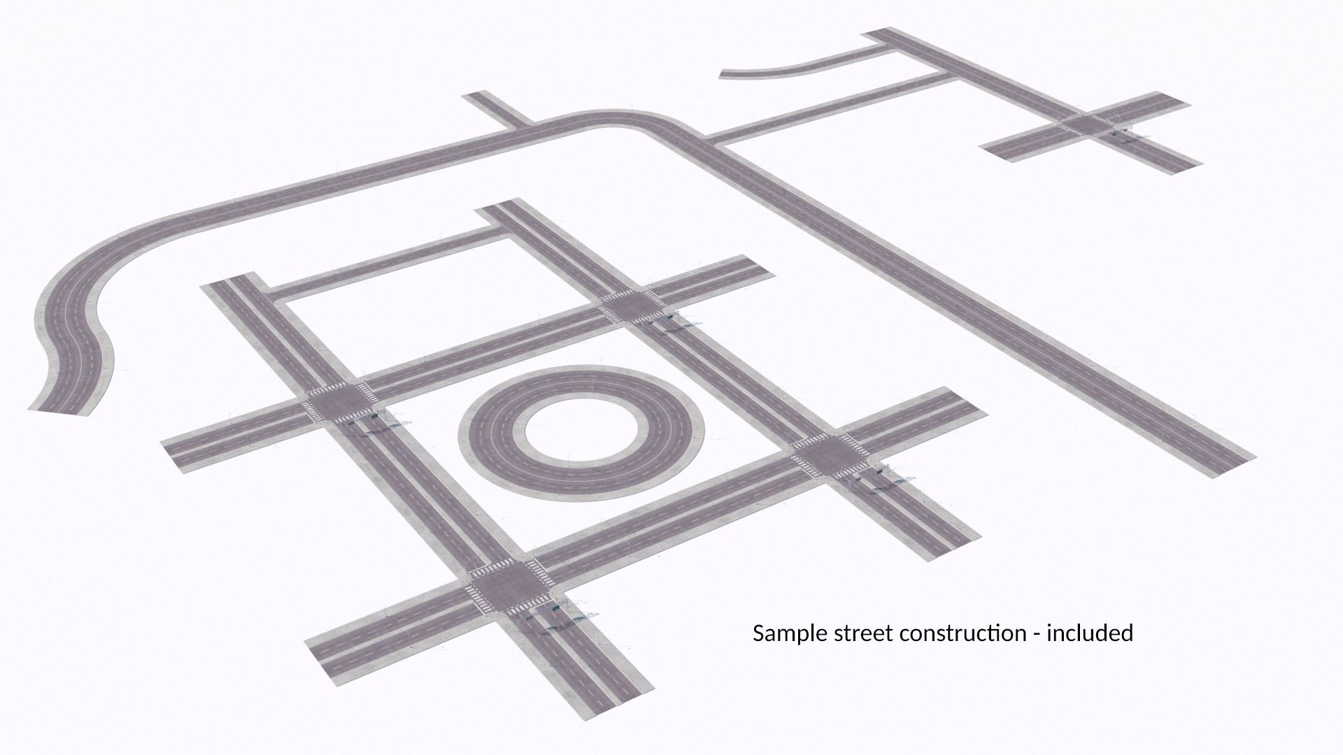 3D Streets Kit PBR - Game Ready Intersection Two Lines Model ...