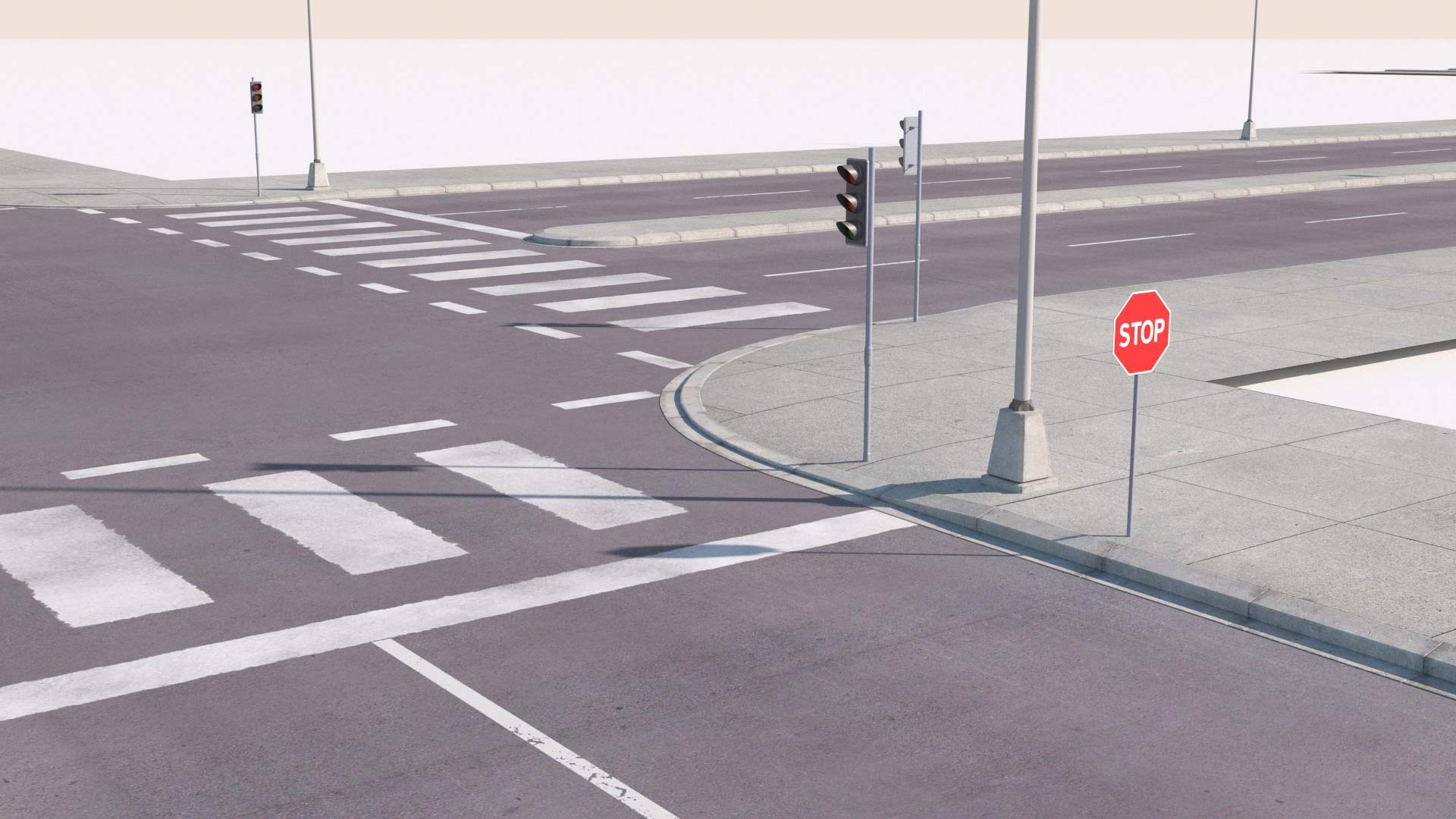 3D Streets Kit PBR - Game Ready Intersection Two Lines Model ...