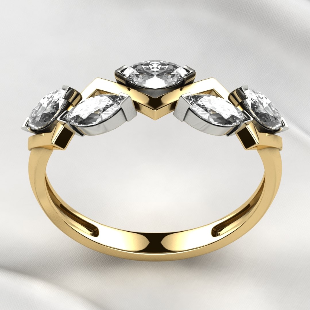 3D Five Marquises Fashion Gold Ring model - TurboSquid 1886459
