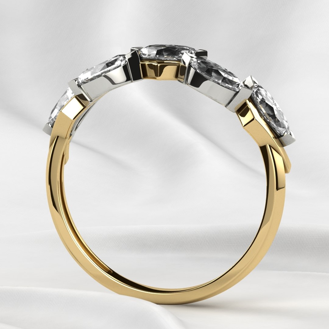 3D Five Marquises Fashion Gold Ring model - TurboSquid 1886459