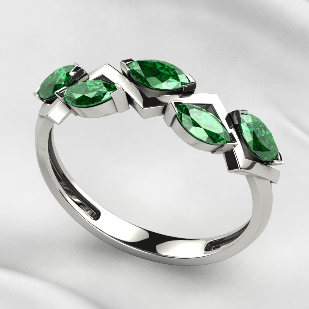 3D Five Marquises Fashion Gold Ring model - TurboSquid 1886459