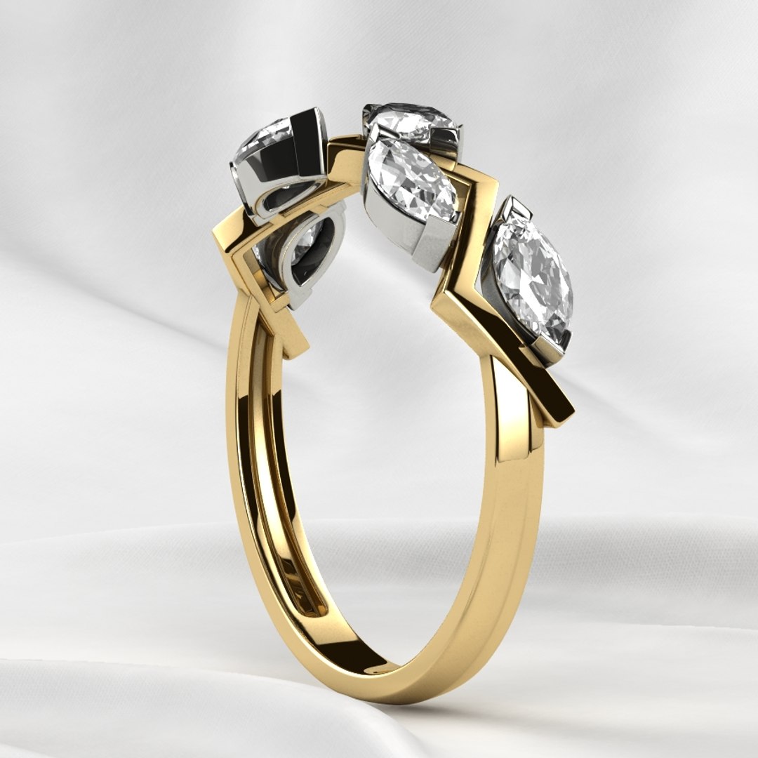 3D Five Marquises Fashion Gold Ring model - TurboSquid 1886459
