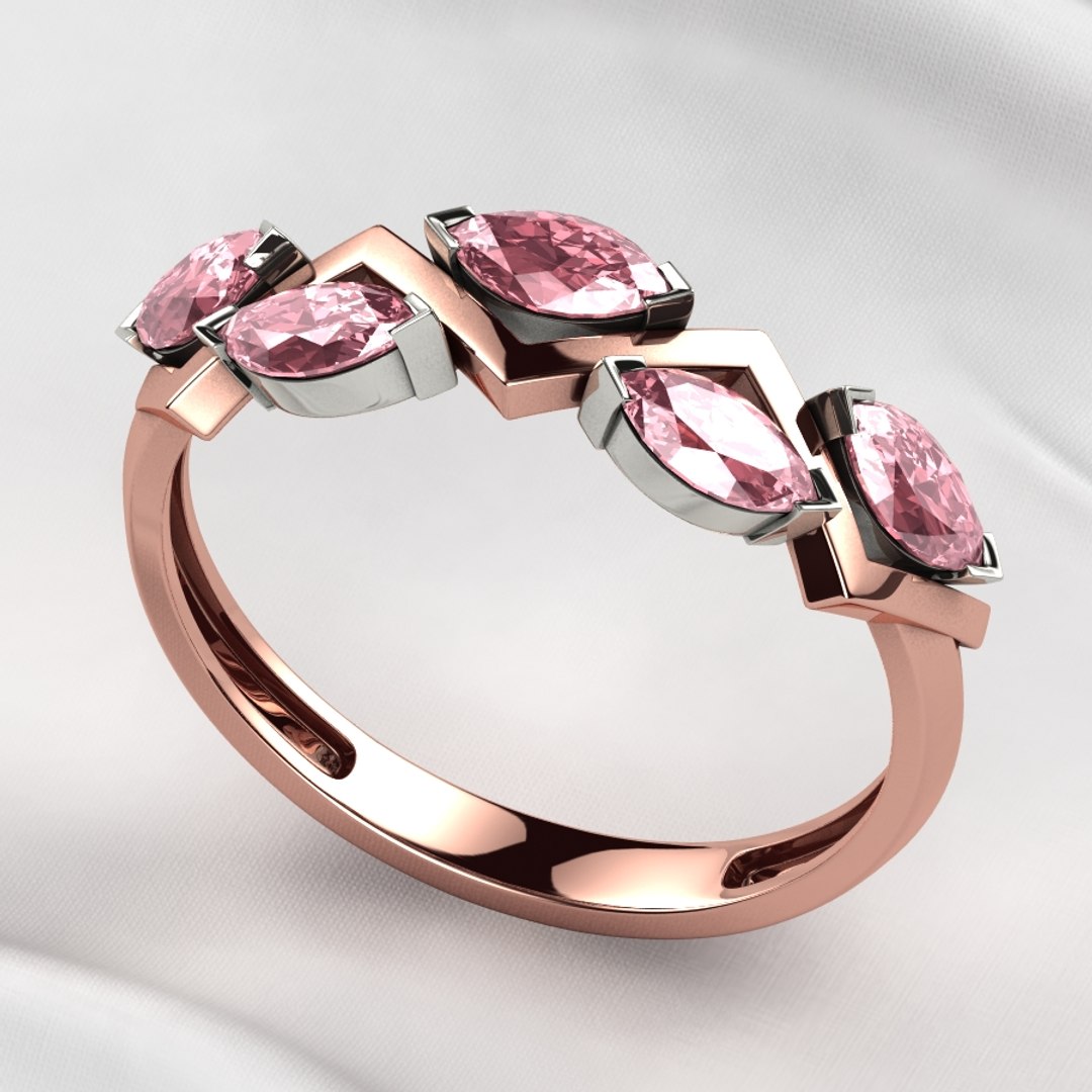 3D Five Marquises Fashion Gold Ring model - TurboSquid 1886459