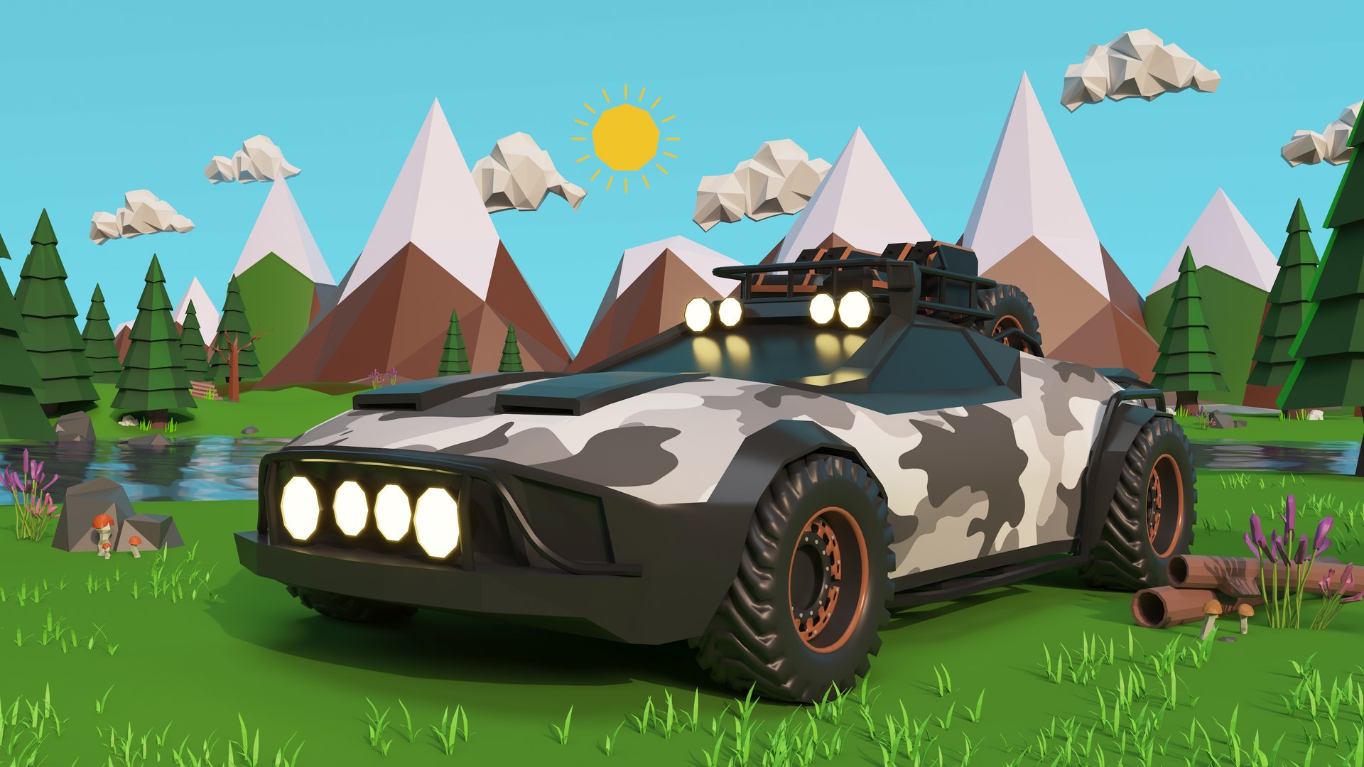 3D Model Low Poly Off Road Car - TurboSquid 2040757