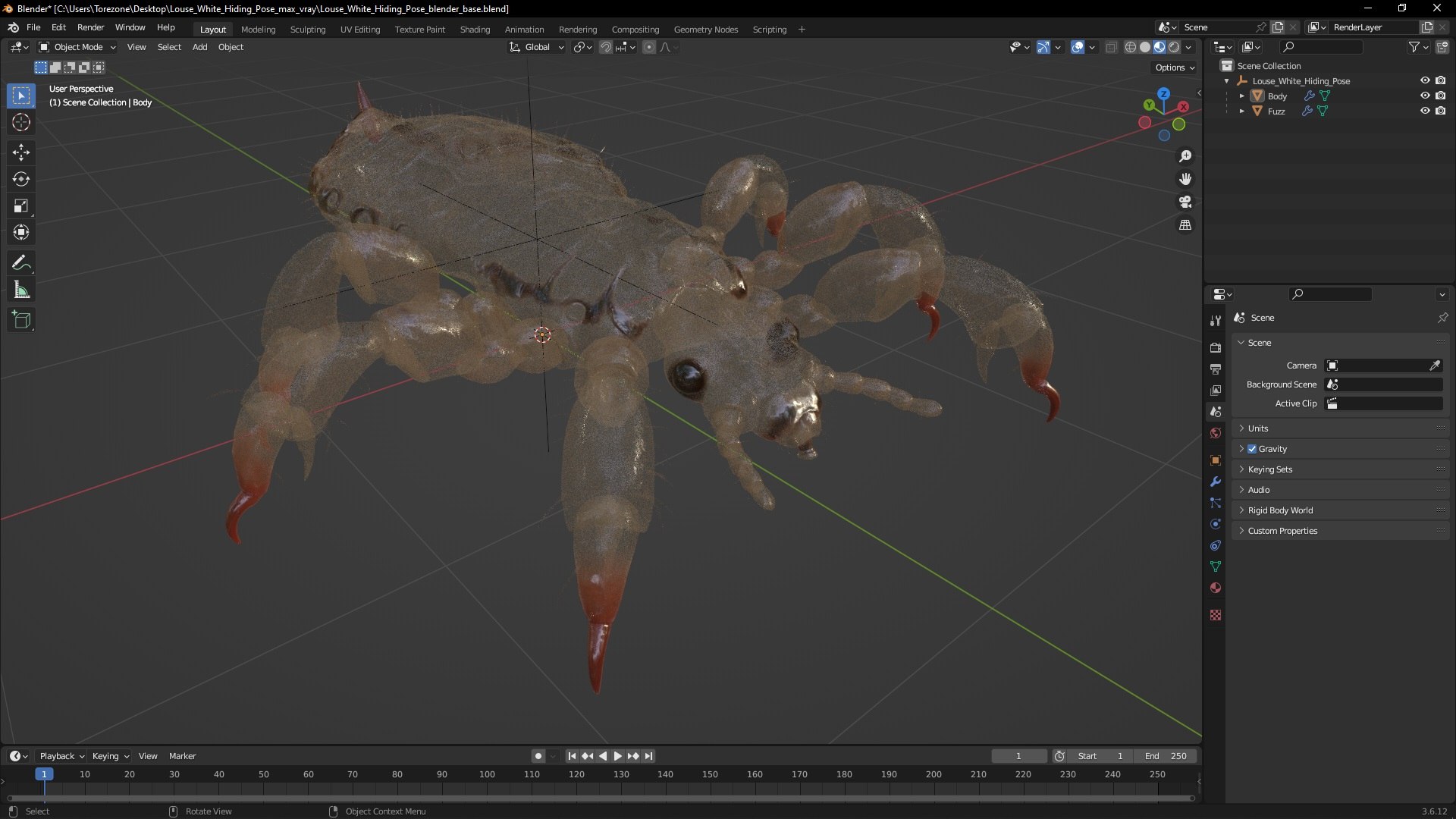 3D Louse White Hiding Pose Model - TurboSquid 2386294