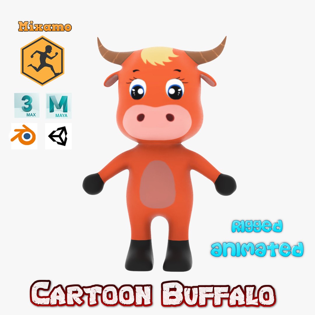 modelo 3d Cartoon Buffalo Animated - TurboSquid 2013767