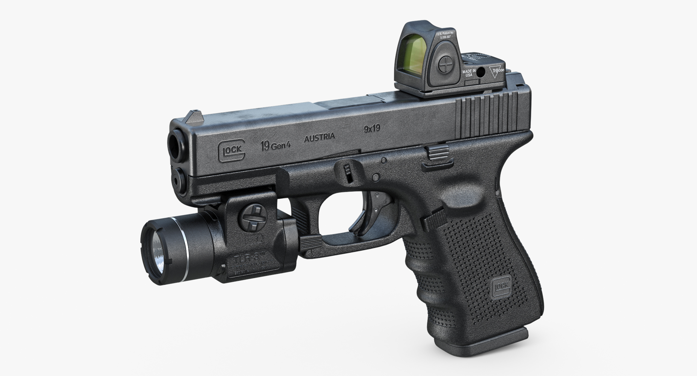 modelo 3d Pistola Glock 19 Gen 4, alcance, linterna - TurboSquid 1095902