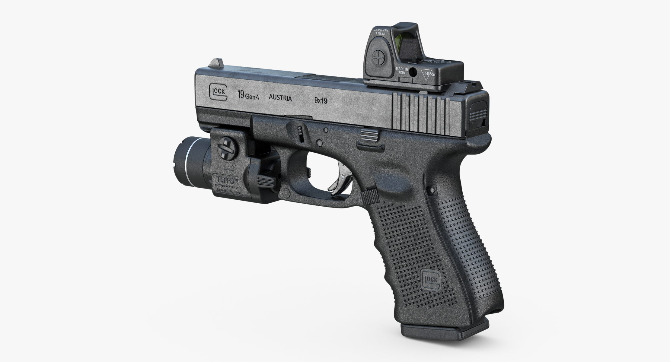 modelo 3d Pistola Glock 19 Gen 4, alcance, linterna - TurboSquid 1095902