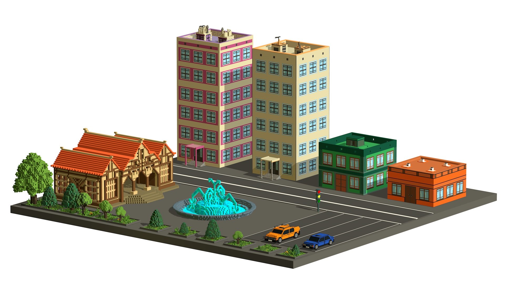 3D Voxel Street Assets Low-poly Model - TurboSquid 1732218