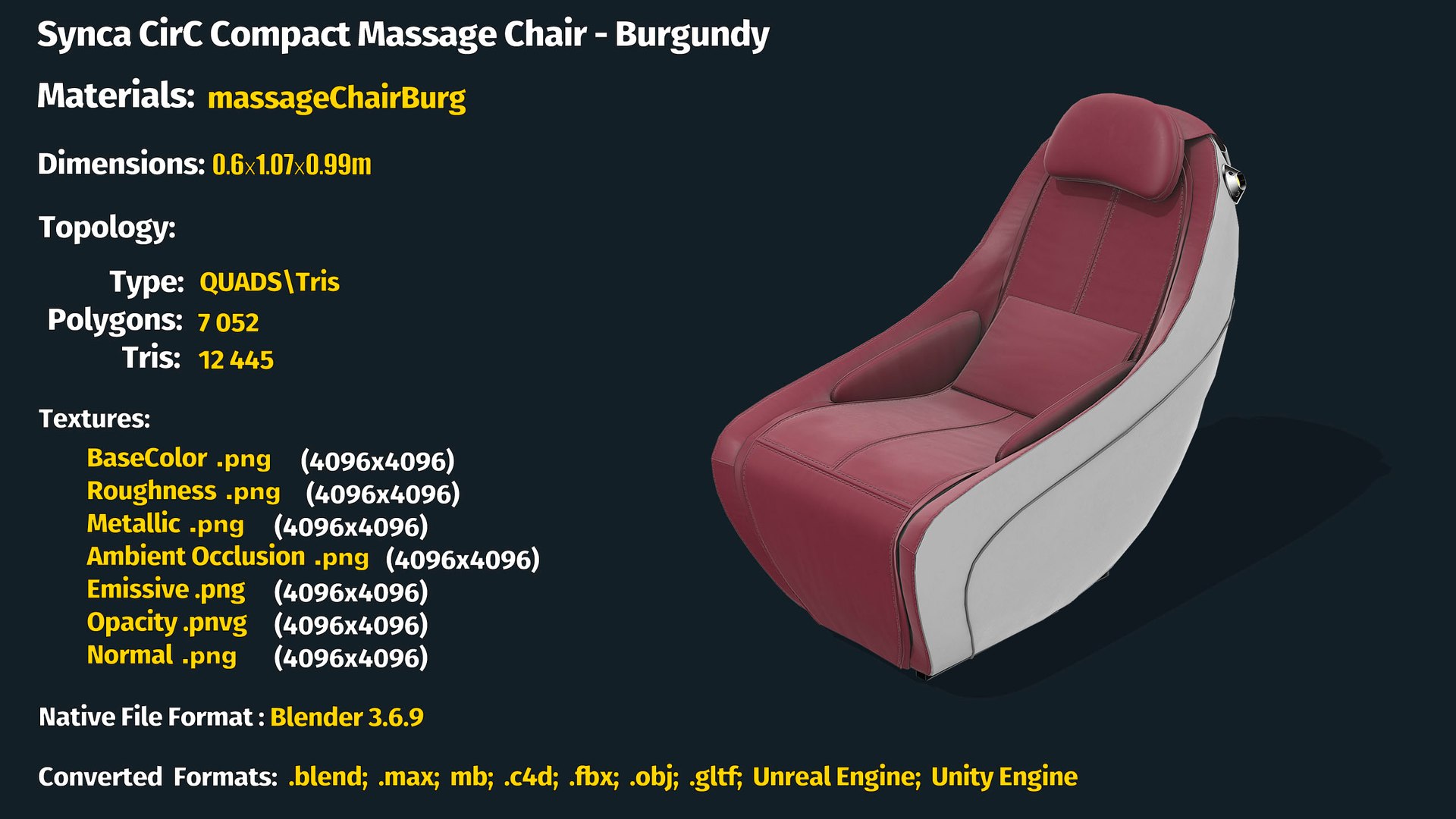 Synca CirC Compact Massage Chair - Burgundy 3D - TurboSquid 2254081