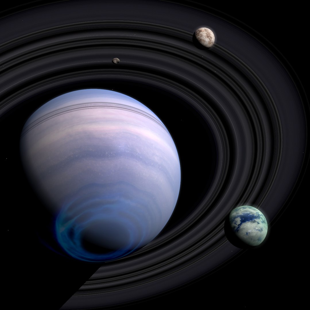 Fictional Alien Gas Planet 8k With Rings And Three Moons 3D Model ...