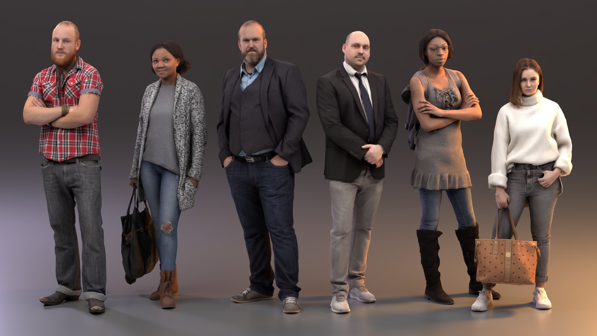 3D Model Pose People SixPack 002 - Group Of 6 3D Scanned Persons For ...