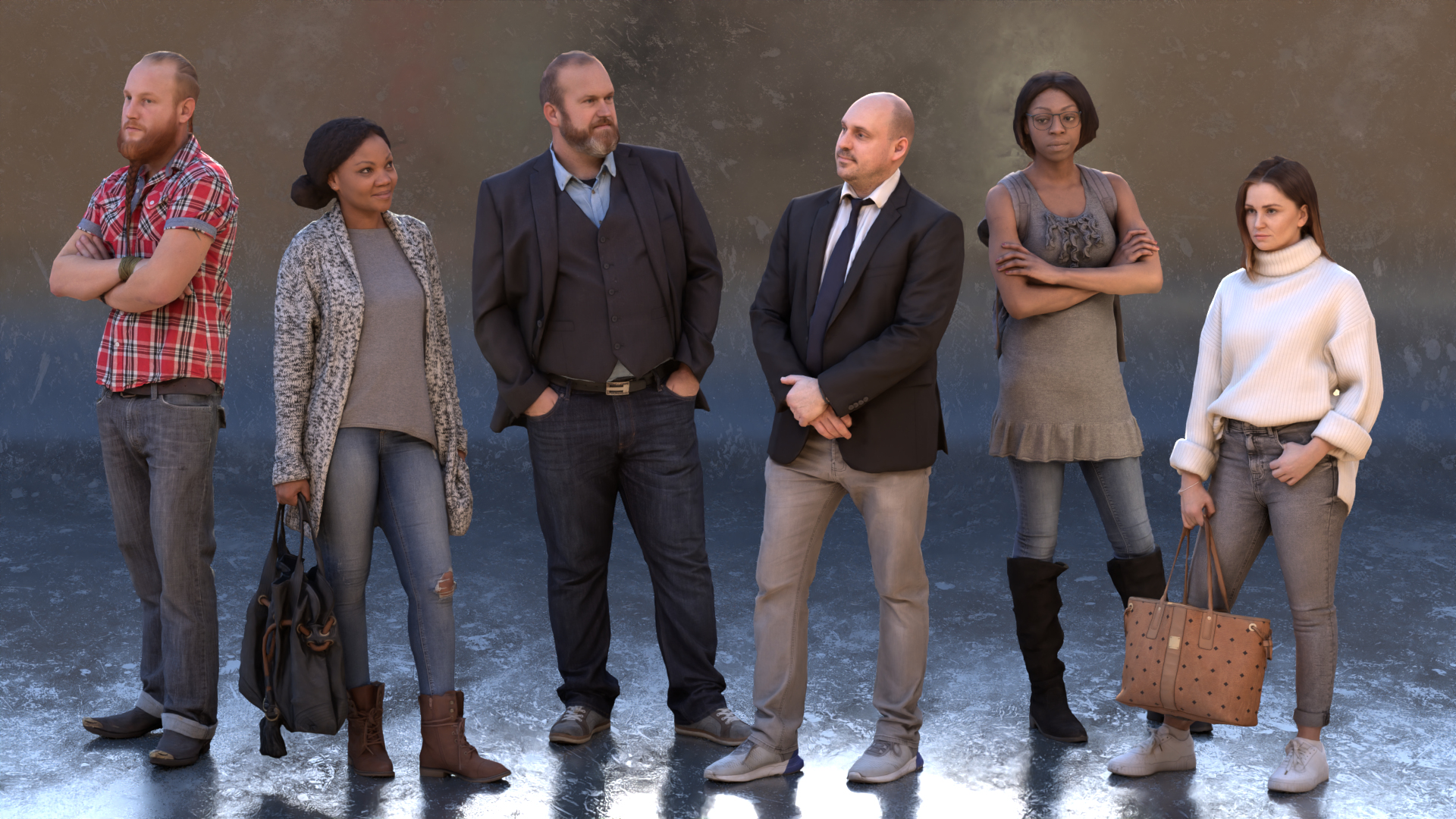 3D Model Pose People SixPack 002 - Group Of 6 3D Scanned Persons For ...