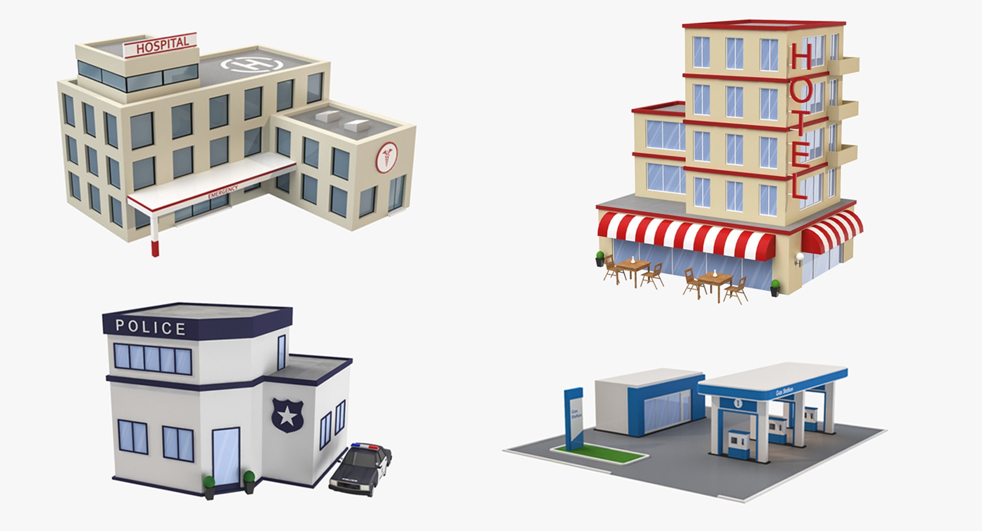Cartoon buildings 3D - TurboSquid 1405680