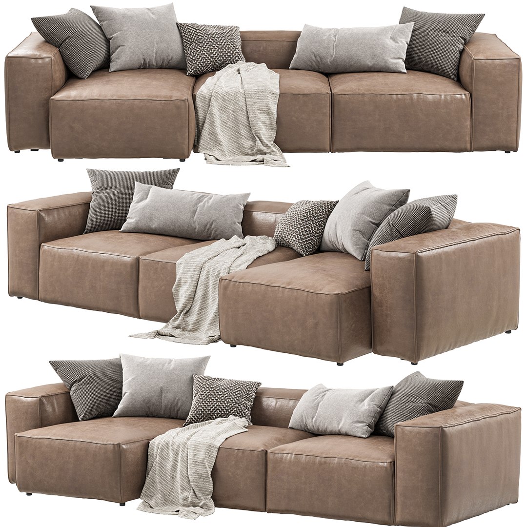 Bolia - Cosima 3-seat chaise longue leatgher sofa 3D - TurboSquid 2061382