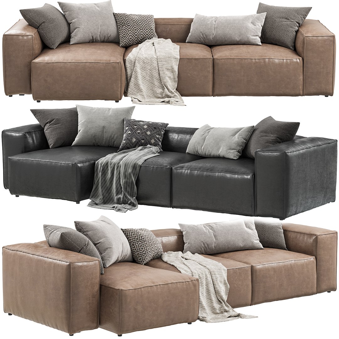 Bolia - Cosima 3-seat chaise longue leatgher sofa 3D - TurboSquid 2061382