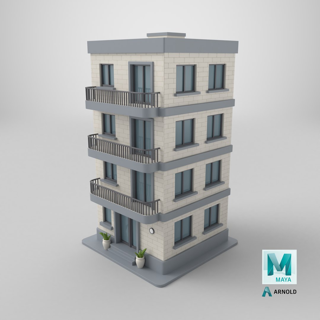 3D Cartoonish Apartment Building Low Poly 3D Model 04 - TurboSquid 2513973