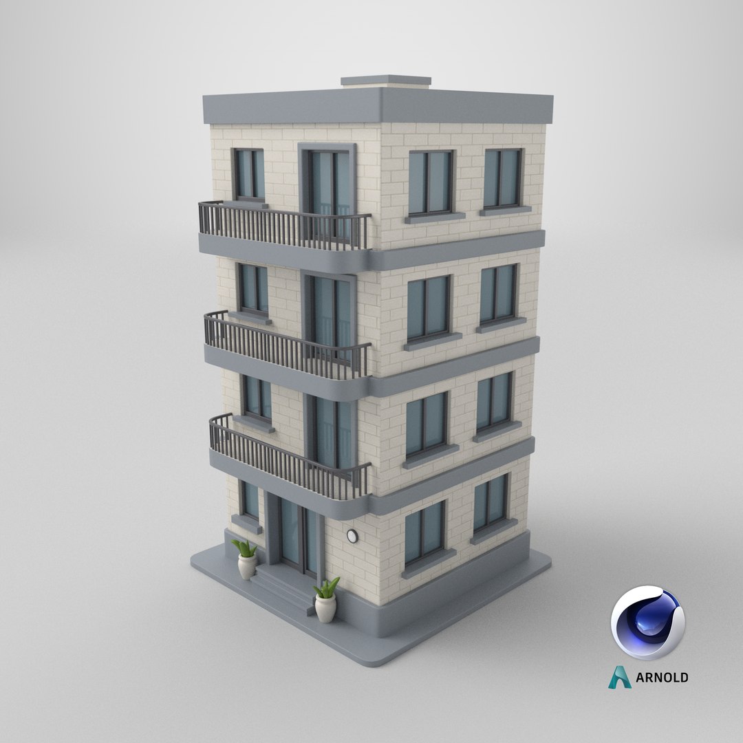 3D Cartoonish Apartment Building Low Poly 3D Model 04 - TurboSquid 2513973