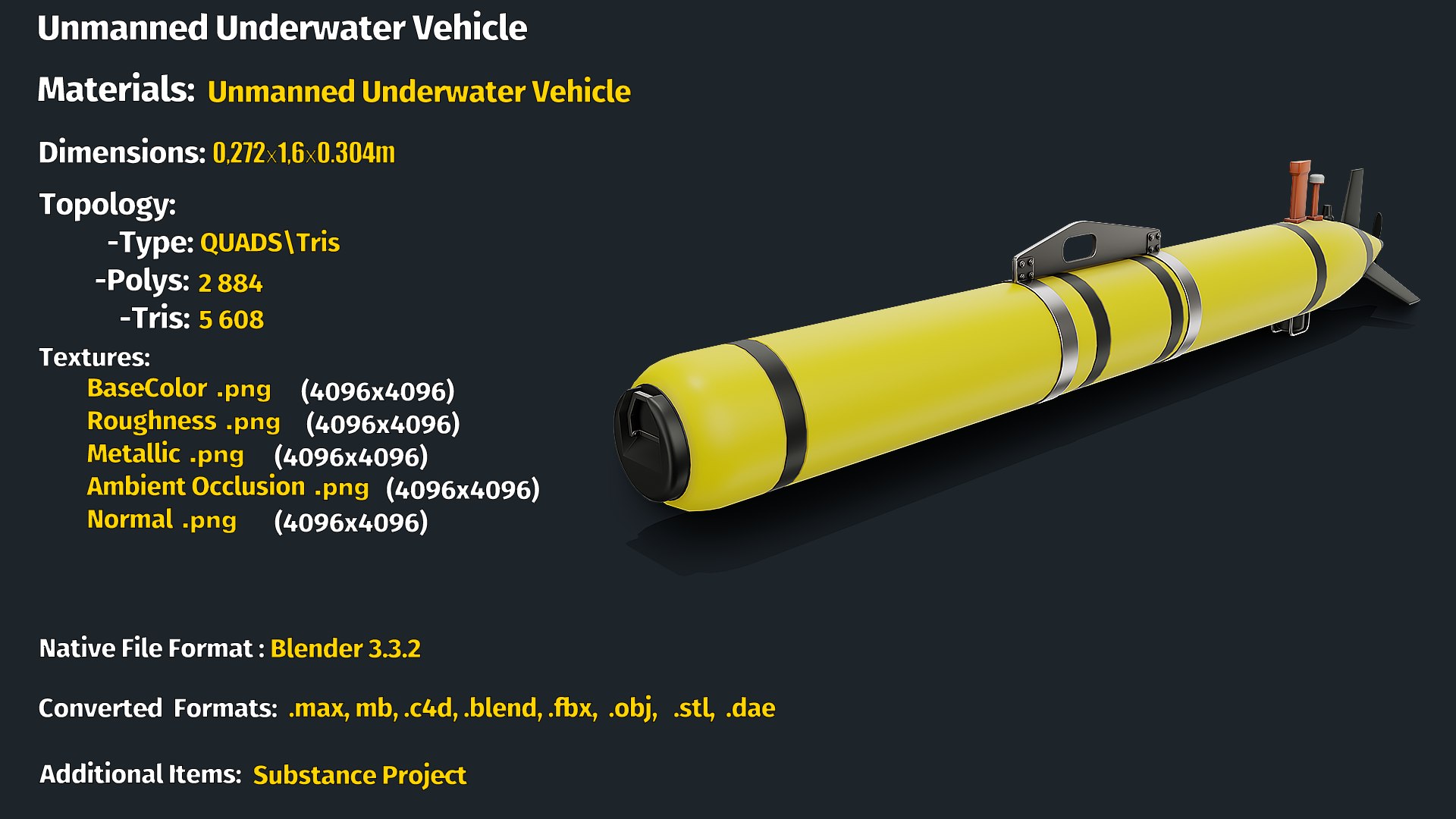 Unmanned Underwater Vehicle Model - TurboSquid 2028716