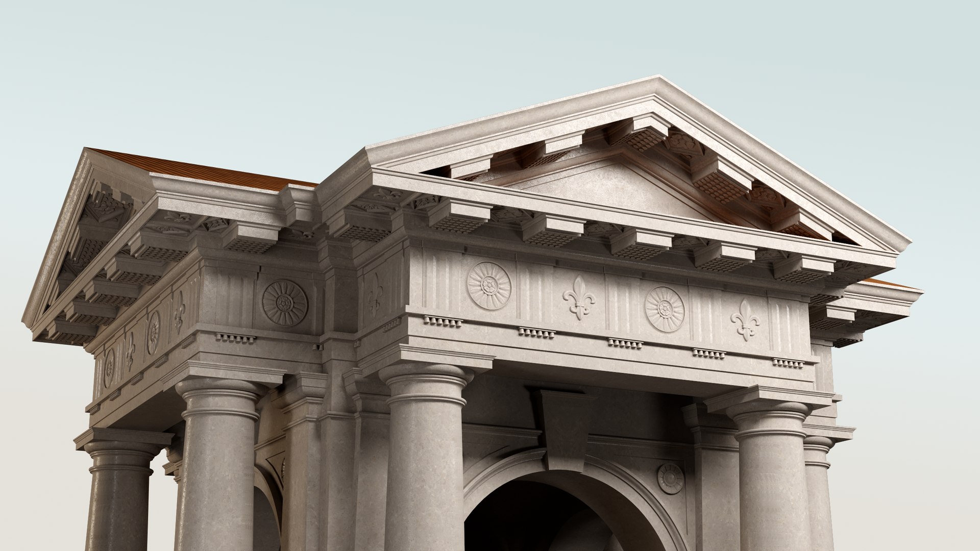 3D Model Arched Portico In Doric Mutulary Column Order Gazebo ...