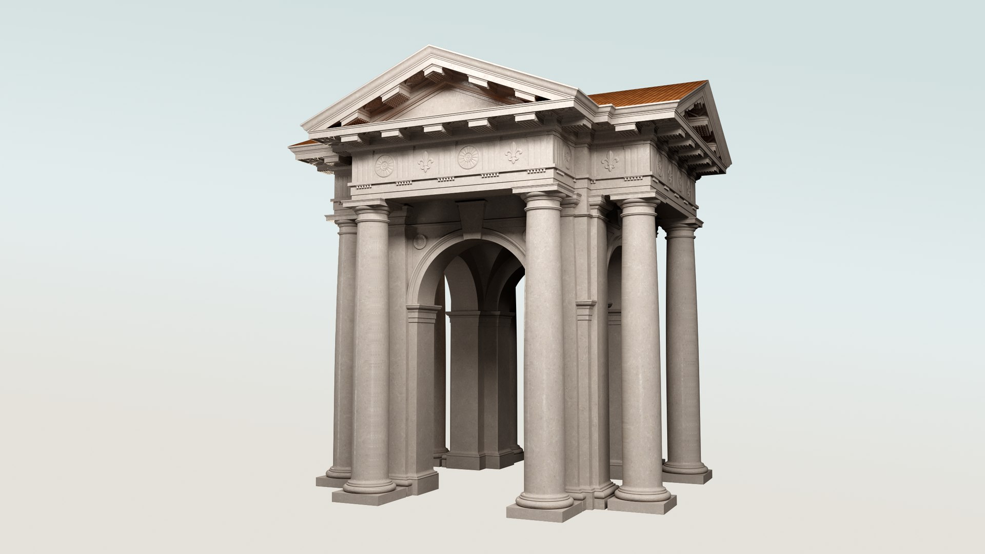 3D Model Arched Portico In Doric Mutulary Column Order Gazebo ...