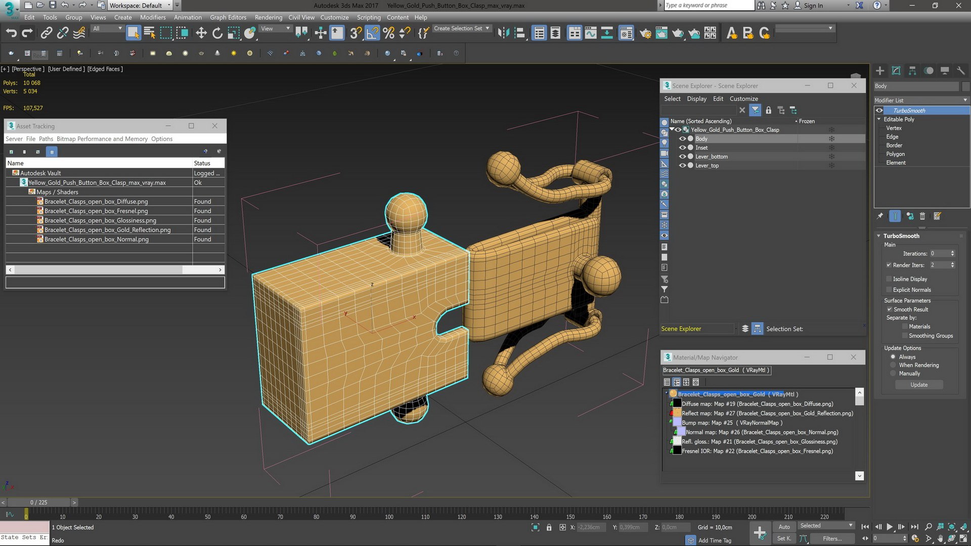 3D Yellow Gold Push Button Box Clasp - TurboSquid 2121913