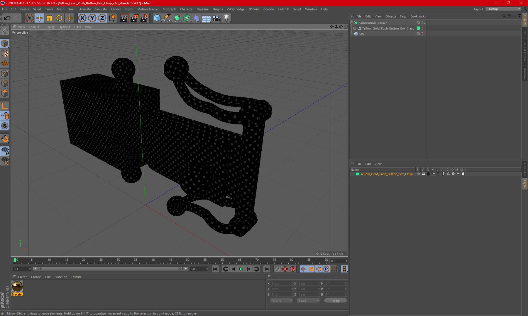 3D Yellow Gold Push Button Box Clasp - TurboSquid 2121913