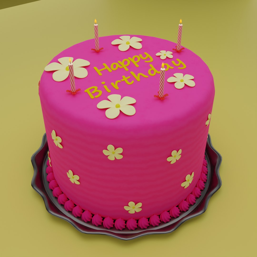 Floral Birthday Cake Model - TurboSquid 1852526