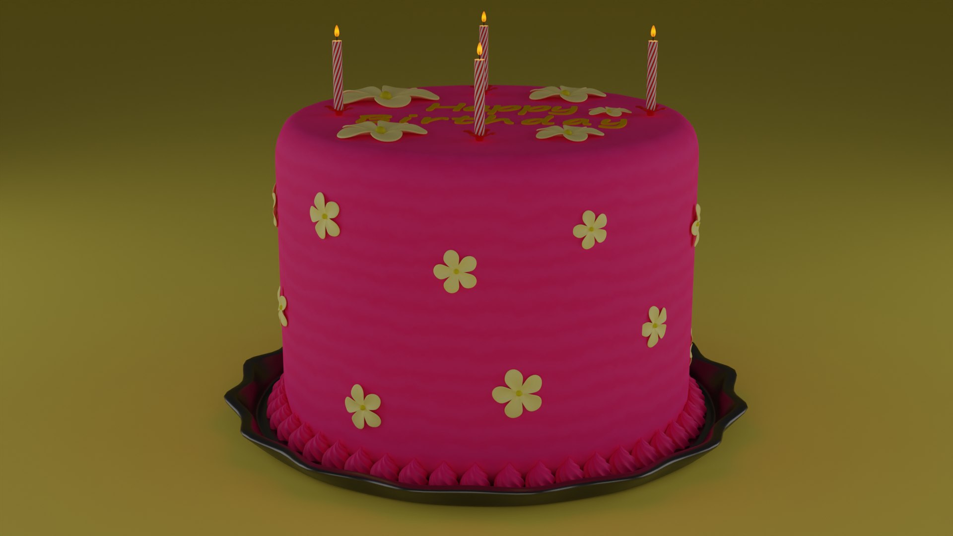 Floral Birthday Cake Model - TurboSquid 1852526
