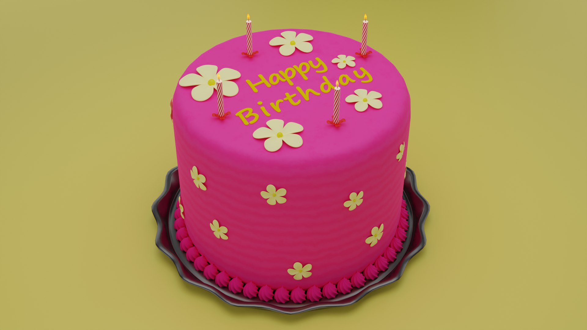 Floral Birthday Cake model - TurboSquid 1852526