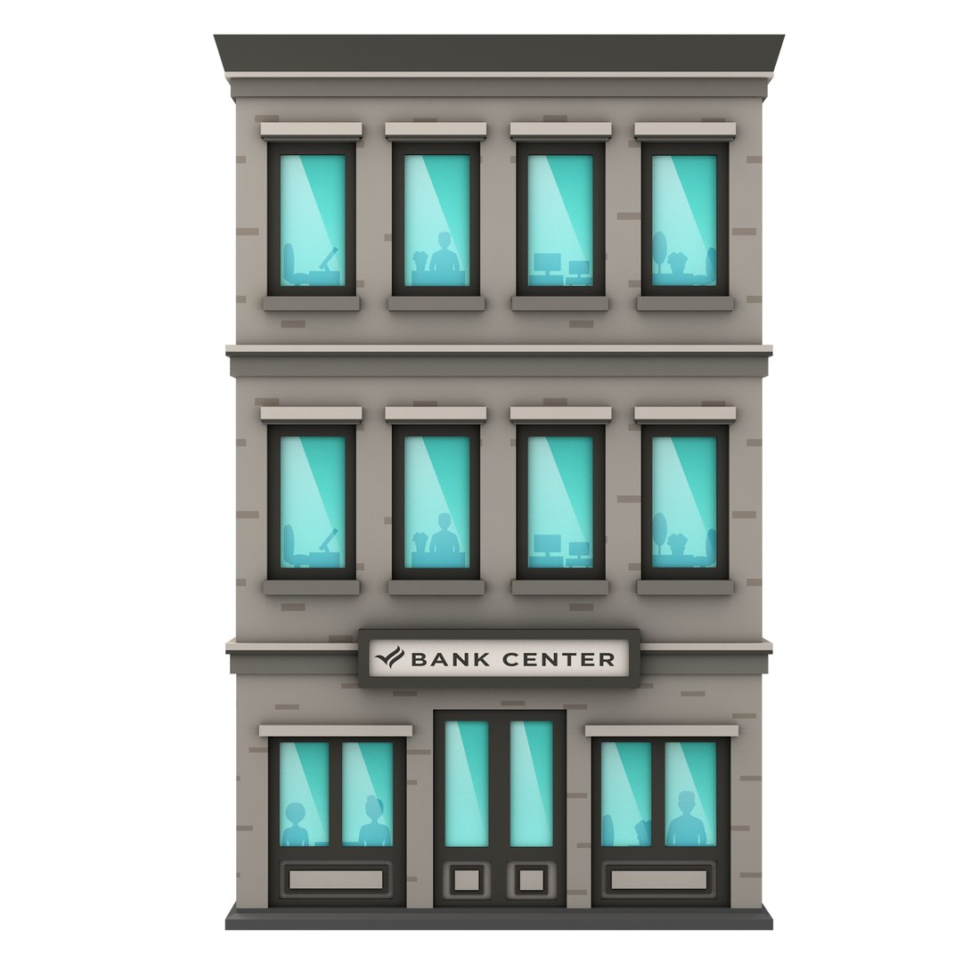 3D Cartoon Building Bank Model - TurboSquid 1404133