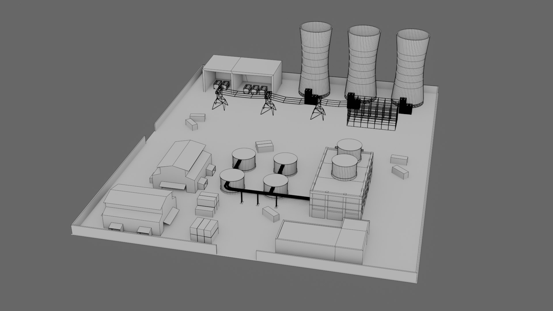 Modular Nuclear Power Station - Low Poly - Game Ready - PBR 3D Model ...