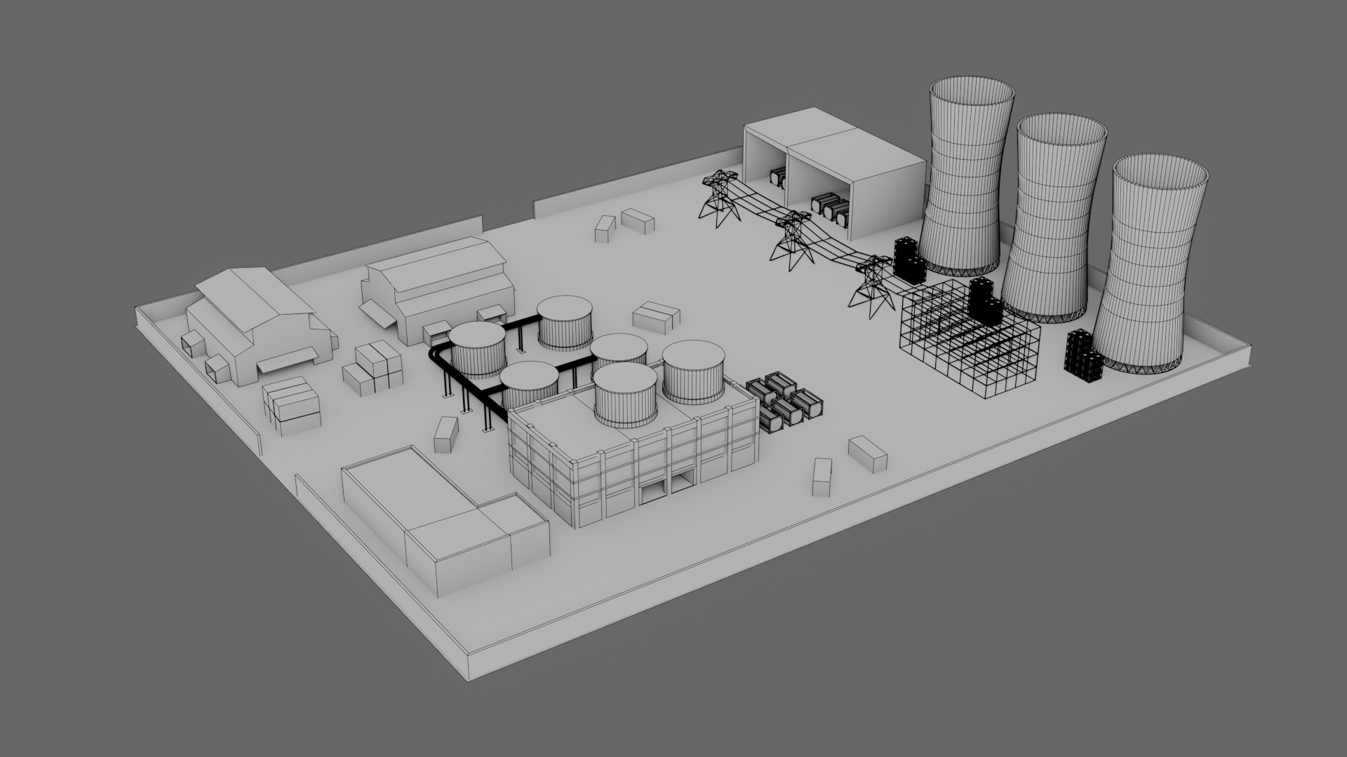 Modular Nuclear Power Station - Low Poly - Game Ready - PBR 3D Model ...