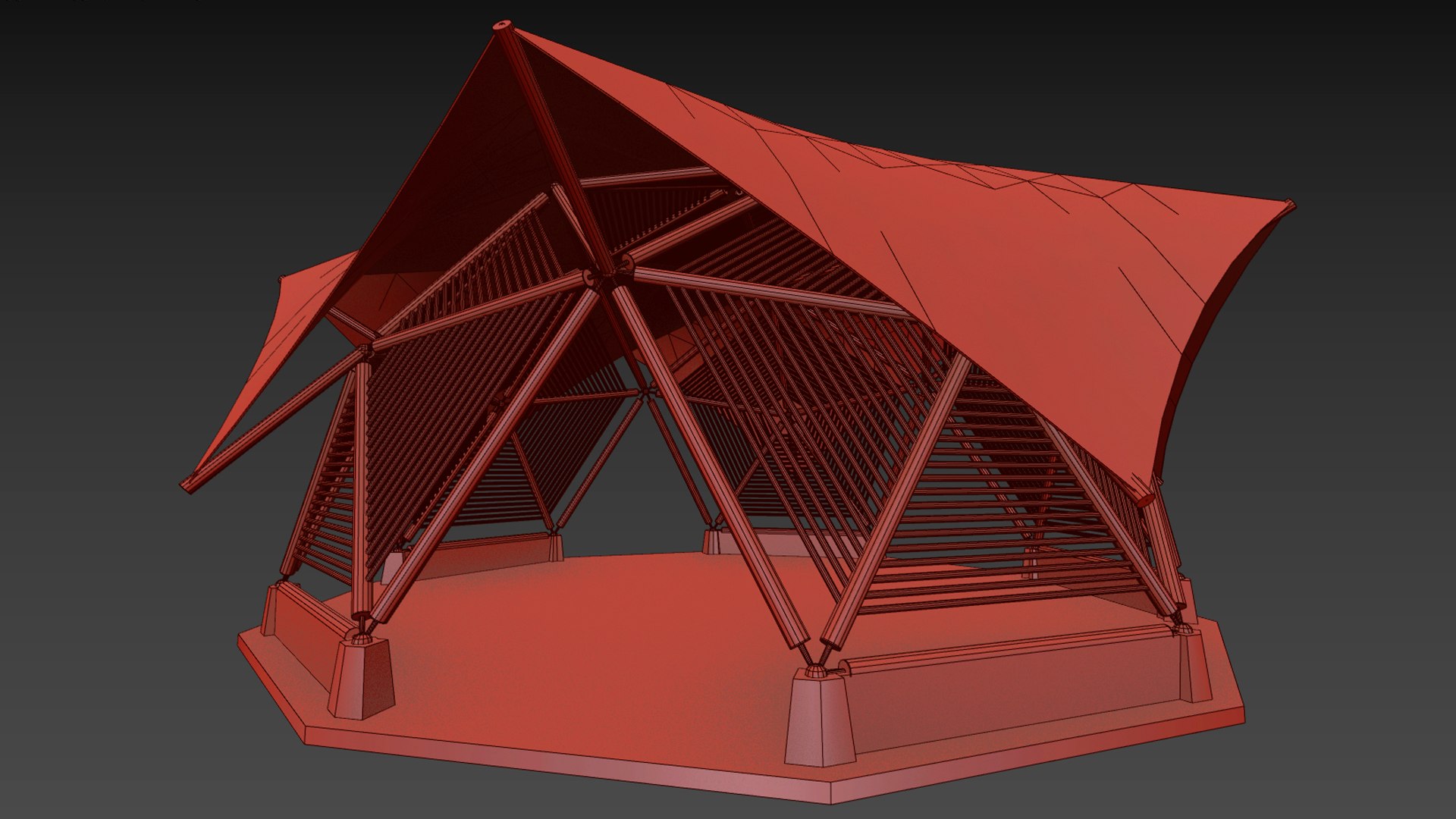 3D Model BAMBOO CANOPY GEODESIC TENT BAKED - TurboSquid 1759966