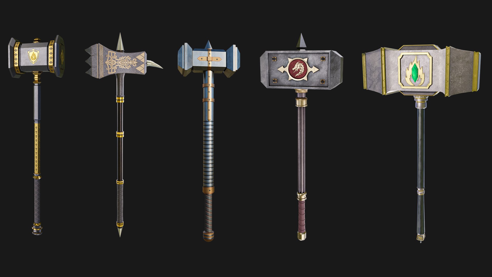 5 Battle Hammers All PBR Unity UE Textures Model - TurboSquid 2064429