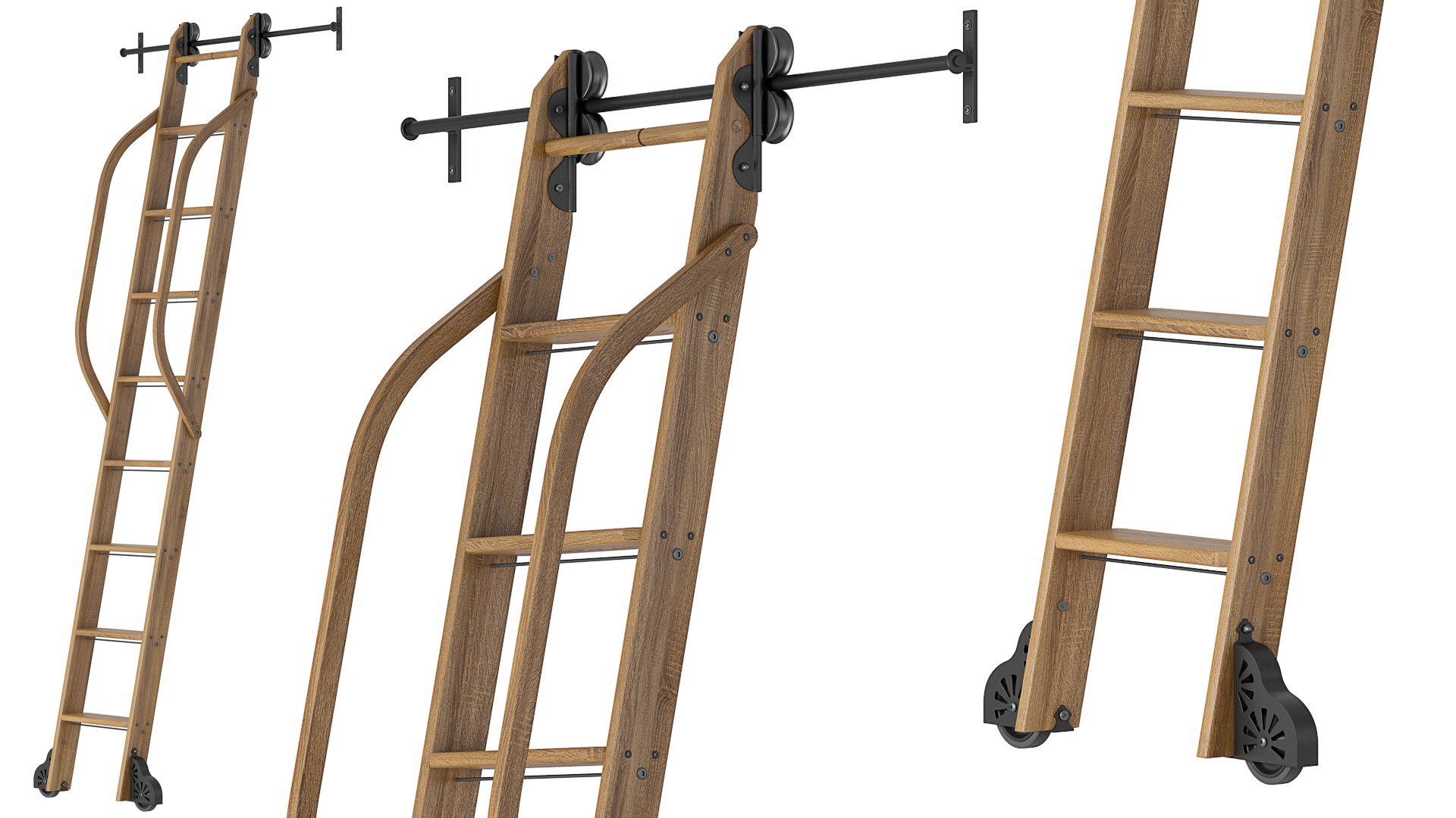 Custom Service Hardware Rolling Library Ladder 3D - TurboSquid 2143749