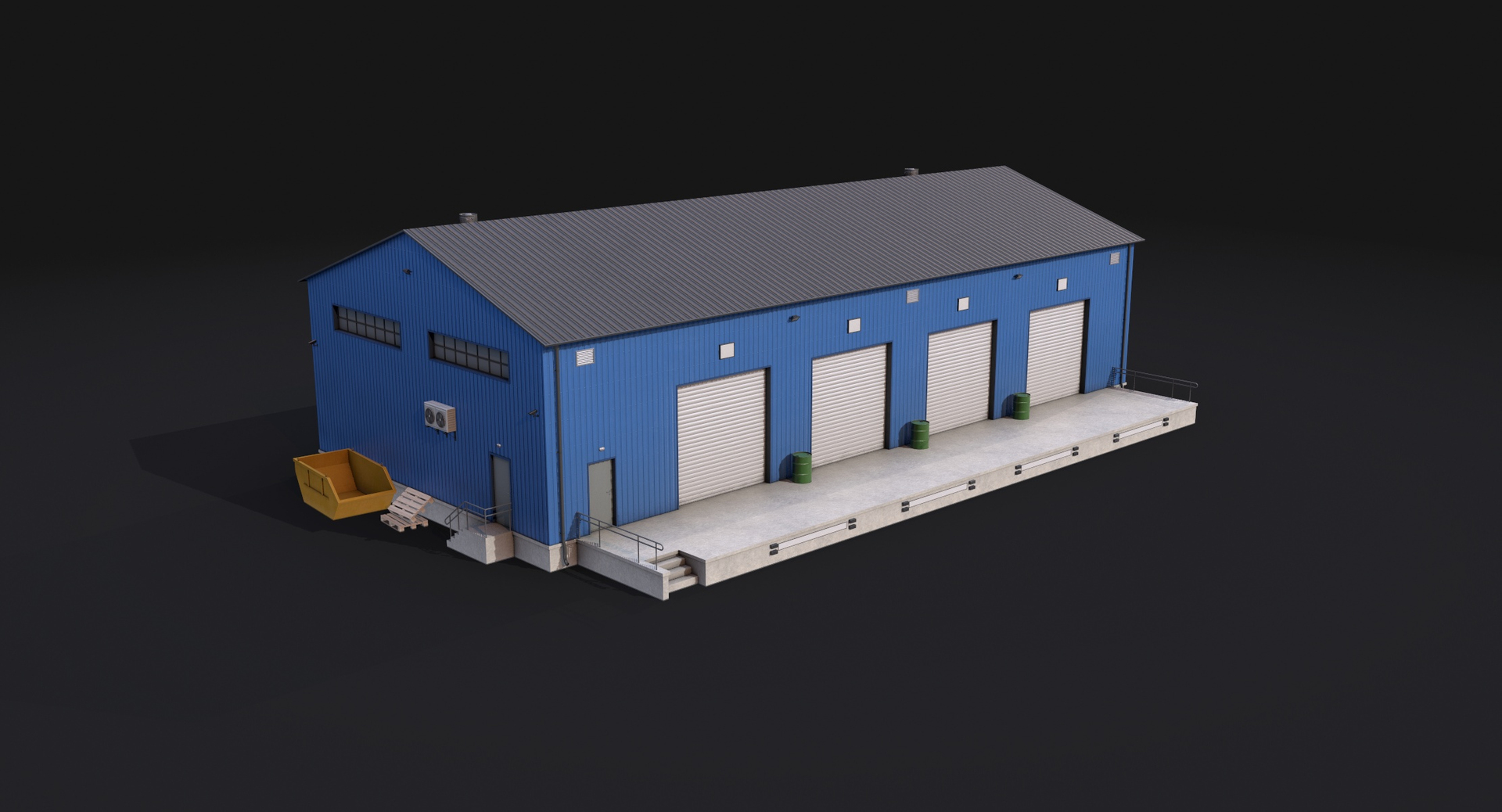 3D Industrial Building 4 Blue - TurboSquid 2154214