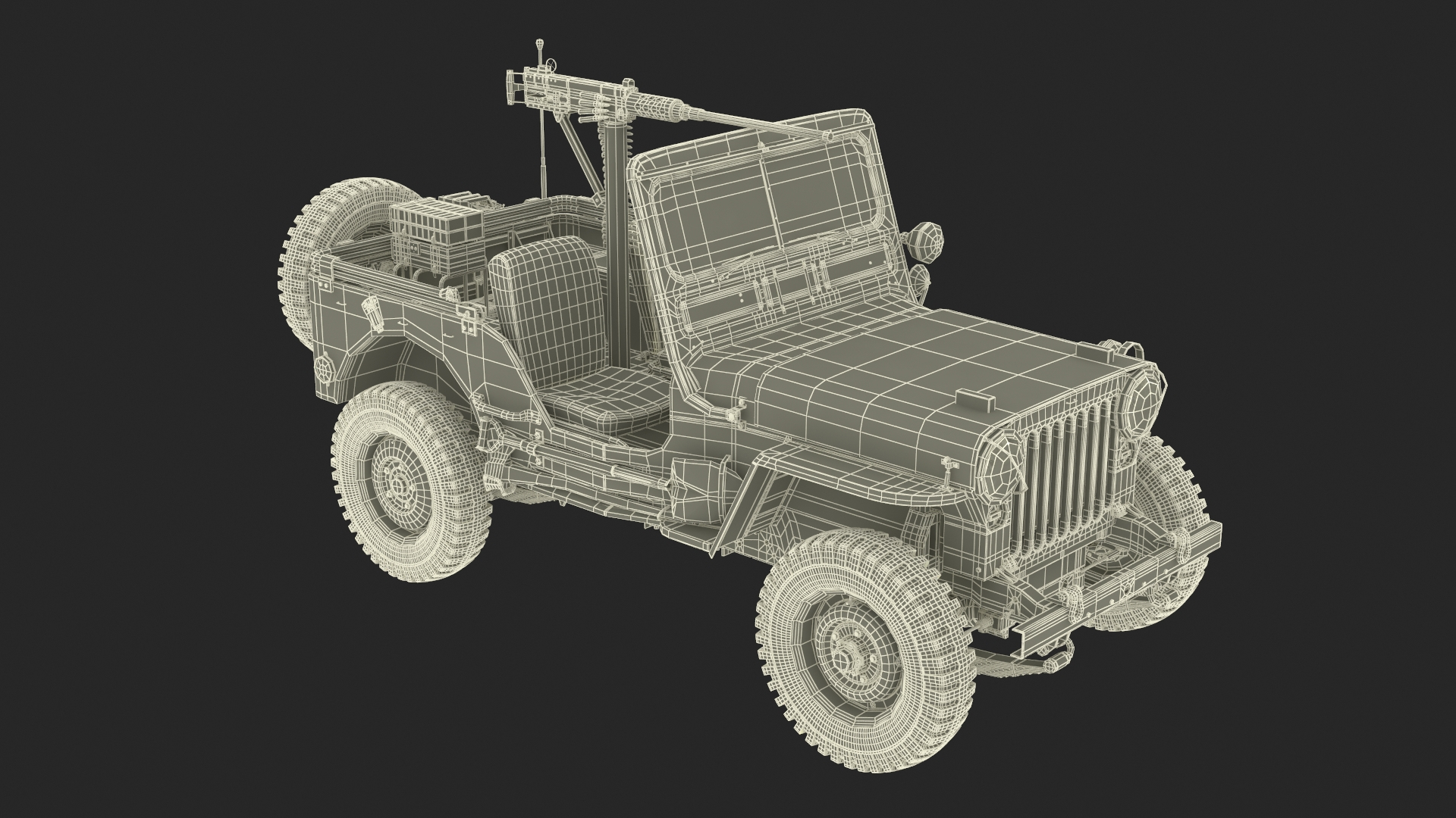 3D Military Jeep Willys M38 With Mounted Gun Rigged For Maya Model ...