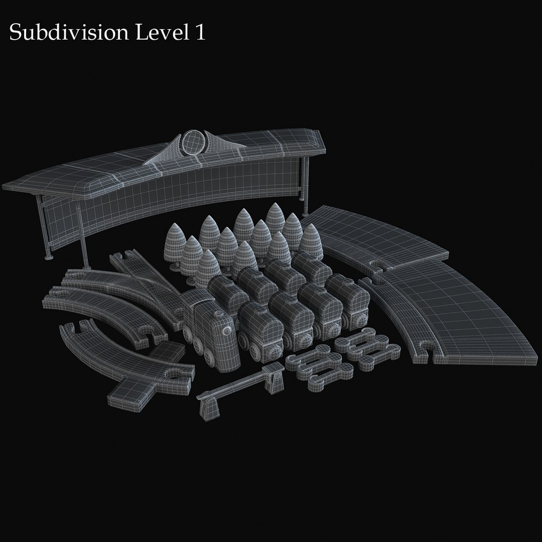 3d Model Kids Train Set Locomotive