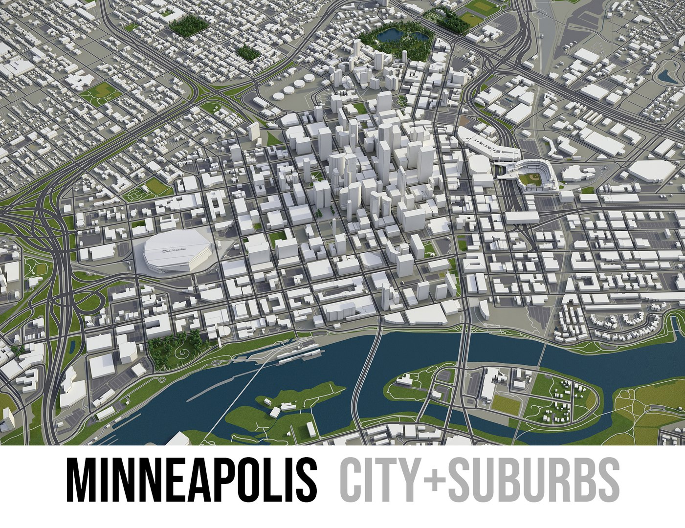 3D City Minneapolis Surrounding Area Model - TurboSquid 1404398