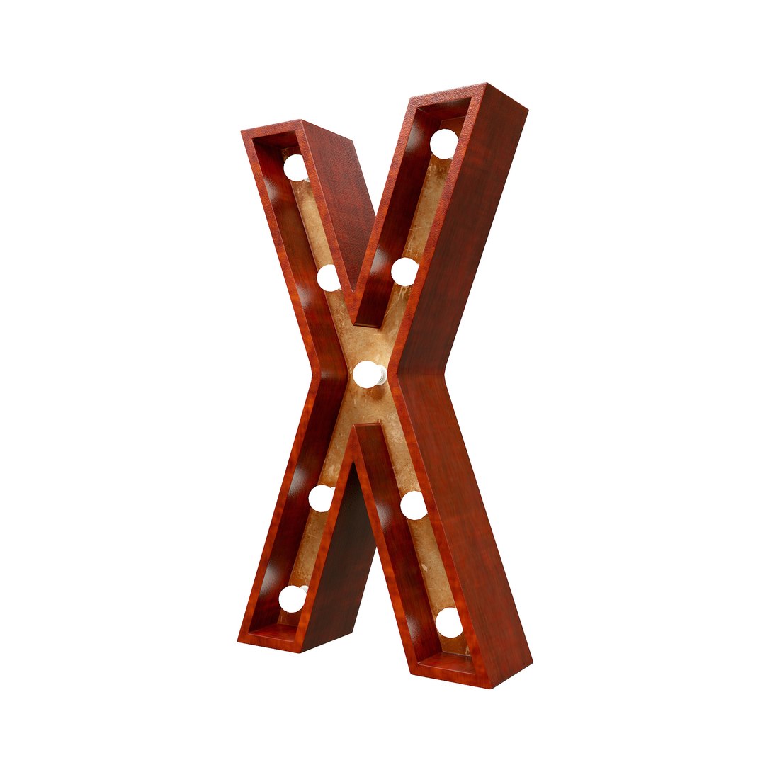 3D Model Marquee Letter X Light Bulb Wooden Glow Sign - TurboSquid 1974660