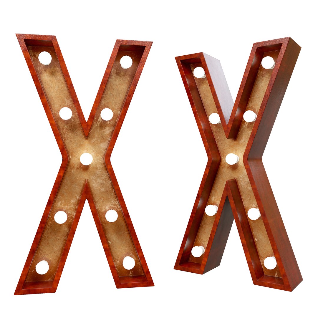 3D Model Marquee Letter X Light Bulb Wooden Glow Sign - TurboSquid 1974660